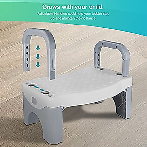 Welspo Folding Step Stool for Kids, Toddler Step Stool with Handle for Bathroom Sink,Toilet, Plastic Child Step Stool with Faucet Extender Non-Slip for Boys and Girls, Gray