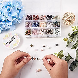 Spritewelry 300pcs 8mm Round Gemstone Beads for Jewelry Making Kit with Elastic Crystal Thread 15 Colors Natural Stone Healing Beads for Bracelets Gemstone Beading Necklace Making DIY Kit
