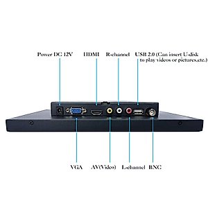 iChawk 11.6" 12" inch Display 1366x768 16:9 HD Widescreen Metal Case HDMI-in VGA BNC AV Built-in Speaker Industrial LCD Screen Monitor For PC Display, USB Port Pluggable U-disk Video Player W116MN-591