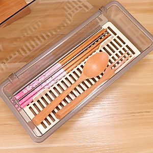 Cabilock Flatware Plastic Tray Kitchen Organizers with Lid Kitchen Cutlery and Utensil Drawer Organizer- proof Fork Utensil Storage Container (Black)