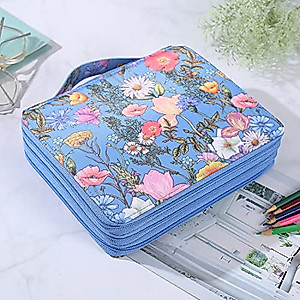 Shulaner 120 Slots Colored Pencil Case Organizer with Zipper Large Capacity Pen Holder Bag for Student or Artist Blue Flower