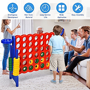 COSTWAY Jumbo 4-to-Score Giant Game Set for Kids & Adults, 2.5Ft Indoor Outdoor Game Set with Basketball Hoop, Ring Game, 42 Jumbo Rings, Quick-Release Slider, Perfect for Holiday Party (Blue)