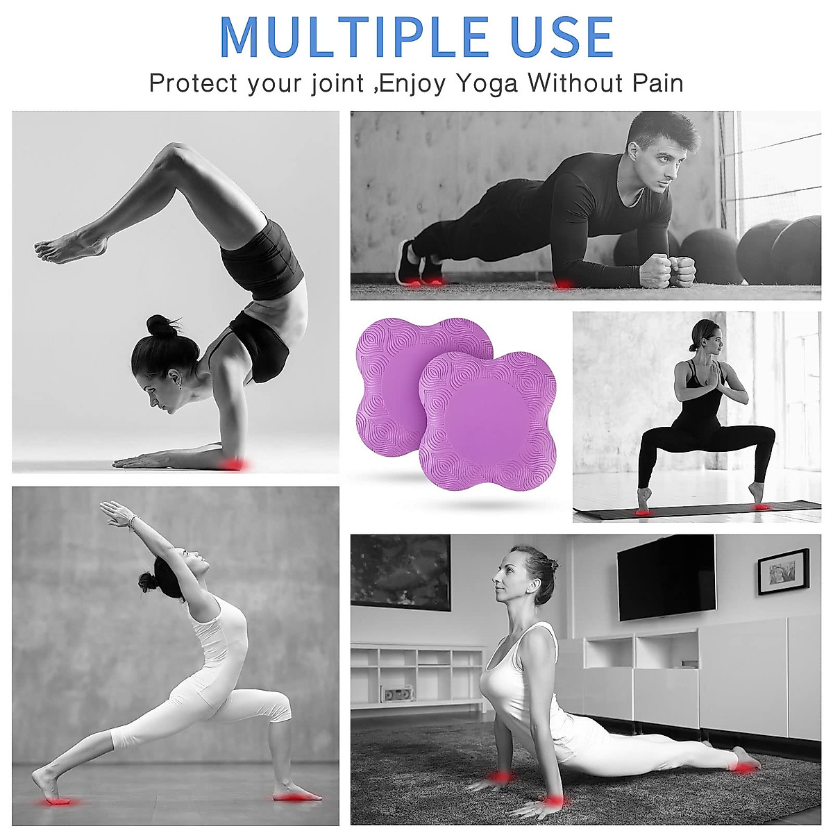 6 Pcs Knee Pads for Yoga Extra Thick Yoga Wrist Pad Yoga Cushion Anti Slip Pilates Support Pad for Men Women Knee Elbow Wrist Hand Exercise Meditation Workout Floor Travel (Blue, Purple, Black)