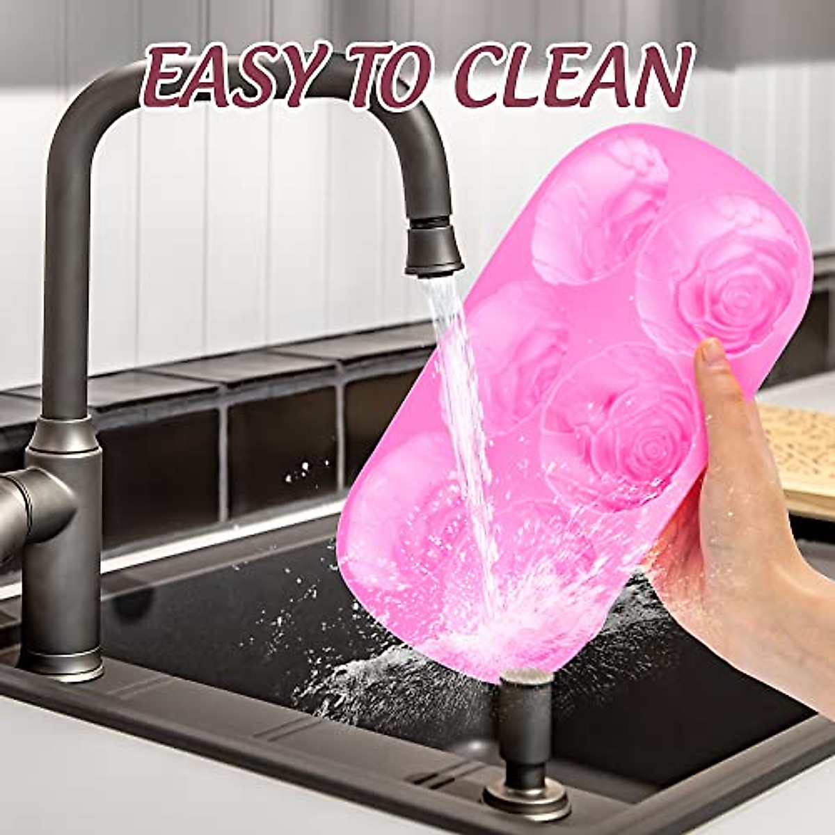 MOTZU 6 Cavity Rose Flower Silicone Ice Cube Candy Chocolate Cake Cookie Cupcake Baking Soap Mould