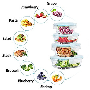 ROSOS Glass Food Storage Containers with Lids Airtight 6 Pack, Glass Storage Containers with Lids for Food, Not Easy Broken & Leak Proof, Glass Containers with Lids for Oven/Dishwasher Safe, Blue