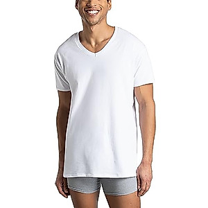 Fruit of the Loom mens Eversoft Cotton Stay Tucked V-neck T-shirt Base Layer Top, Regular - White 6 Pack, 3X-Large US