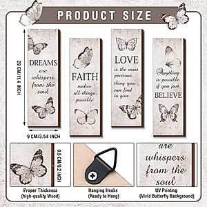 Qunclay 4 Pcs Butterfly Inspirational Quote Wooden Sign Love Faith Believe Dream Wall Decor Wood Flower Room Rustic Encouragement Signs for Home Decor Wall Bathroom(11 x 4 Inch)