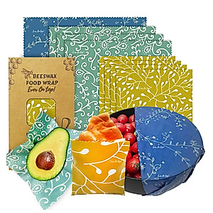 9 Pack Reusable Beeswax Wraps For Food - Zero Waste, Organic Bee wrap for food leftovers, Fruit, Bees wax paper food wrap