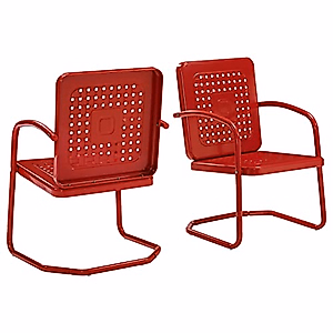 Crosley Furniture Bates 2-Piece Outdoor Chair Set, Retro Metal Patio Chairs for Dining, Porch, Deck, Balcony, Bright Red Gloss