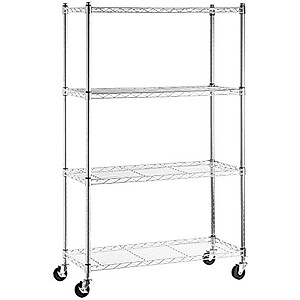 AmazonBasics 4-Shelf Shelving Storage Unit on 3'' Wheel Casters, Chrome Silver & 3-Shelf Adjustable, Heavy Duty Storage Shelving Unit (250 lbs per shelf), Steel Wire Rack, Chrome (23.3L x 13.4W x 30H)