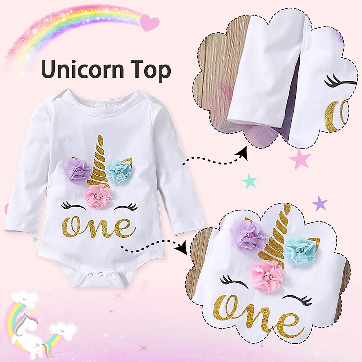XIFAMNIY Baby Girl 1st Birthday Outfit 1 Year Unicorn Onesie Tutu Dress Headband Legging Socks