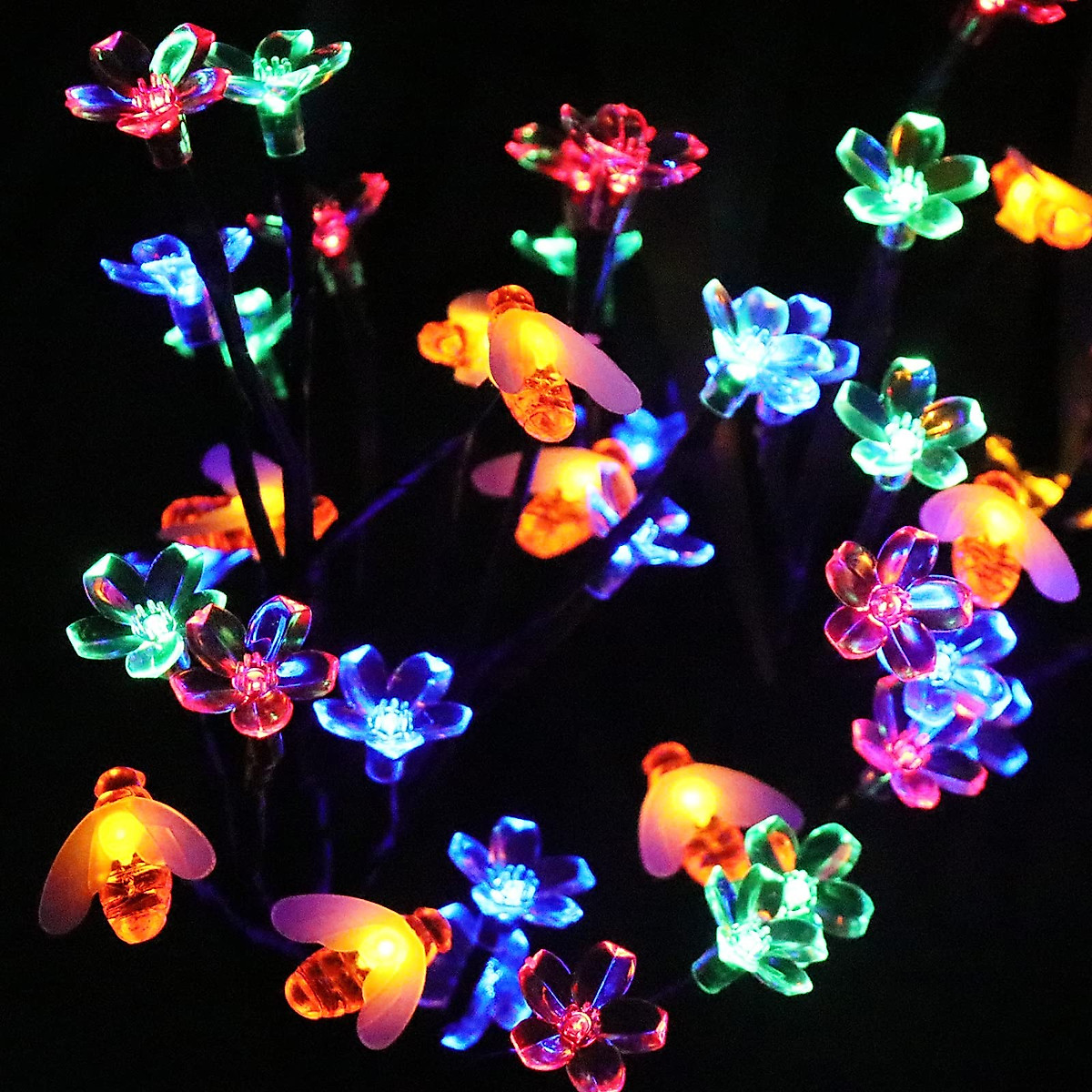 Solar Garden Tree Lights Outdoor Decoration - 2 Pack Solar Flower Lights with 40 Cute Fairy Christmas Leds ,Rechargeable Solar Powered Landscape Decorative Lights for Yard, Lawn, Walkway, Home Decor