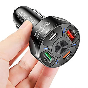 Car Charger Adapter, 4 Ports USB Fast Charger with LED Light Display, QC3.0 Adapter Mini Cigarette Lighter, 20W Charger Station Compatible with iPhone Android Samsung Galaxy and More (Black-2/1PCS)