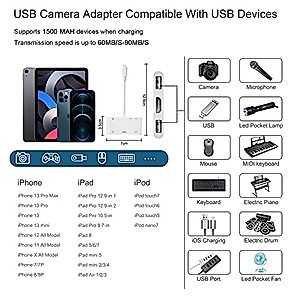 MASAYA HDMI Adapter for iPhone to TV, Dual USB Female OTG Adapter, SD/Micro SD Card Reader for iPhone iPad with Charging Port, Support HDTV/Monitor/Projector/USB Flash Drive/MIDI Keyboard/Mouse