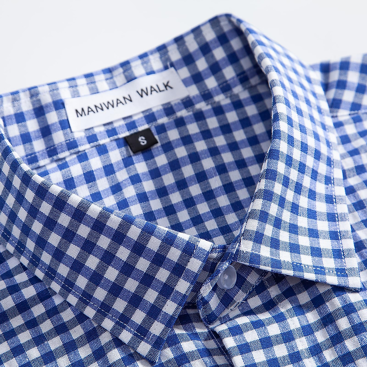 Manwan walk Men's Plaid Button Down Shirts Regular Fit Long Sleeve Casual Business Shirts Dark Blue XXL