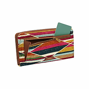 Fossil Women's Logan Fabric Wallet RFID Blocking Zip Around Clutch with Wristlet Strap, Multi