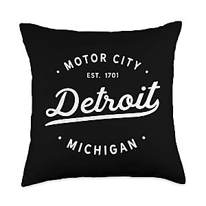 Vintage Detroit Michigan Novelty Classic Retro Vintage Detroit Michigan Motor City Throw Pillow, 18x18, Multicolor