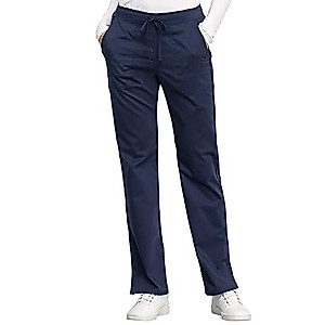 Cherokee Women Scrubs Pant Workwear Revolution Mid Rise Straight Leg Drawstring WW005, L, Navy