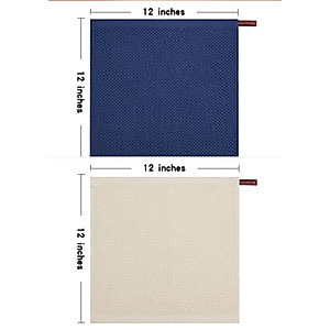 JuliaNa Home and Decor Waffle Weave Kitchen Towels, 100% Cotton, Set of 4 Cloths for Washing Dishes, Kitchen Dish Towels 12x12 Inches, Cream White and Blue