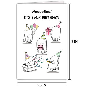 Cute Ghosts Birthday Card for Men Women, Funny Halloween Birthday Card for Friends, Humorous Cartoon Birthday Card for Him Her