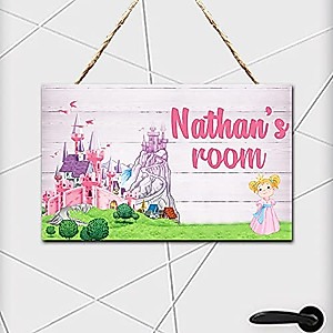 Personalized Signs for Kids Room Customize Home Decor with Hemp Rope Custom Sign for House Garden Yard Home Office Door Hanging Gift for Children Birthday Halloween Thanksgiving Day Christmas (Princess)