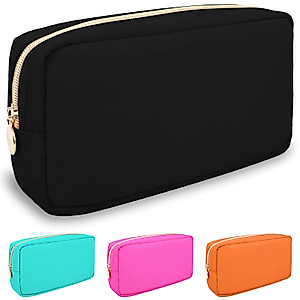 Nylon Small Makeup Bag for Purse, Cute Preppy Makeup Bag Cosmetic Zipper Pouch Purse, Waterproof Portable Travel Toiletry Bag Coin Pouch Clutch Makeup Brush Bag Organizer Storage for Women Girls(Blue)