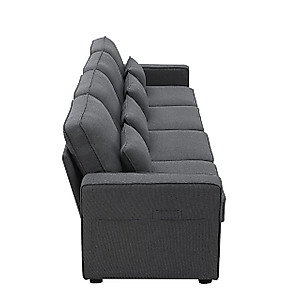 Harper & Bright Designs Upholstered Sofa with Armrest Pockets, 4-Seater Sofa Couch with 4 Pillows,Minimalist Style Couch for Living Room, Apartment, Office(Dark Grey)