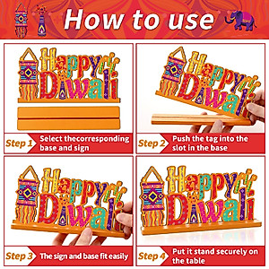 4PCS Diwali Decoration Wood Table Centerpiece for home Happy Diwali Let's Get Lit Warm Wishes Light Candle Henna Pattern Wooden Decor Happy Diwali Party Favors for Diwali Home Desktop Decorations