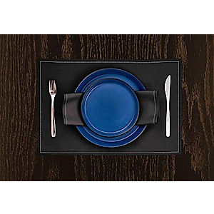 Stone Lain 16 Pieces Two-Tone Color Glaze without Rim Stoneware Round Dinnerware Set, Blue and Black