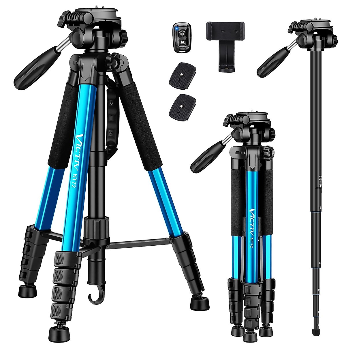 Tripod for Camera, 72" Camera Tripod with Remote, Heavy Duty Tall Camera Tripod Stand, Professional Aluminum Video Tripod, Compatible with Gopro/Camcorder/Binocular