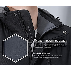 SPOSULEI Winter Jackets Coats for Men Waterproof Fleece Liner Softshell Jacket Ski Hiking Snow Jackets Parka Coat with Hooded Black 2XL