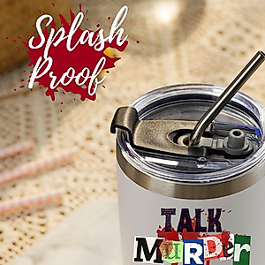 Onebttl True Crime Gifts for Crime Fans, True Crime Lovers, Serial Killer Gifts for Women, Men, Junkie, Talk Murder To Me, Stainless Steel Travel Mug Cup Tumbler, 20oz, White