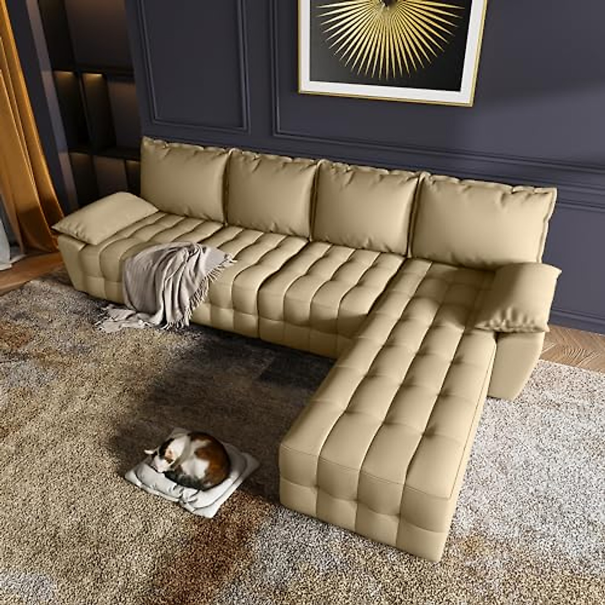 SILKIR Modular Convertible Sofa with Chaise Living Room Loveseat Couch Sectional, Polyurethane, 4seat L-Shape-1 Mustard Gold