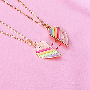 Kefley Magnetic BFF Necklace for 2 Girls Heart Rainbow Friends Necklaces for Best Friend Birthday Christmas Gift for Bestie Matching Friendship Necklace for 2 Teen Girls
