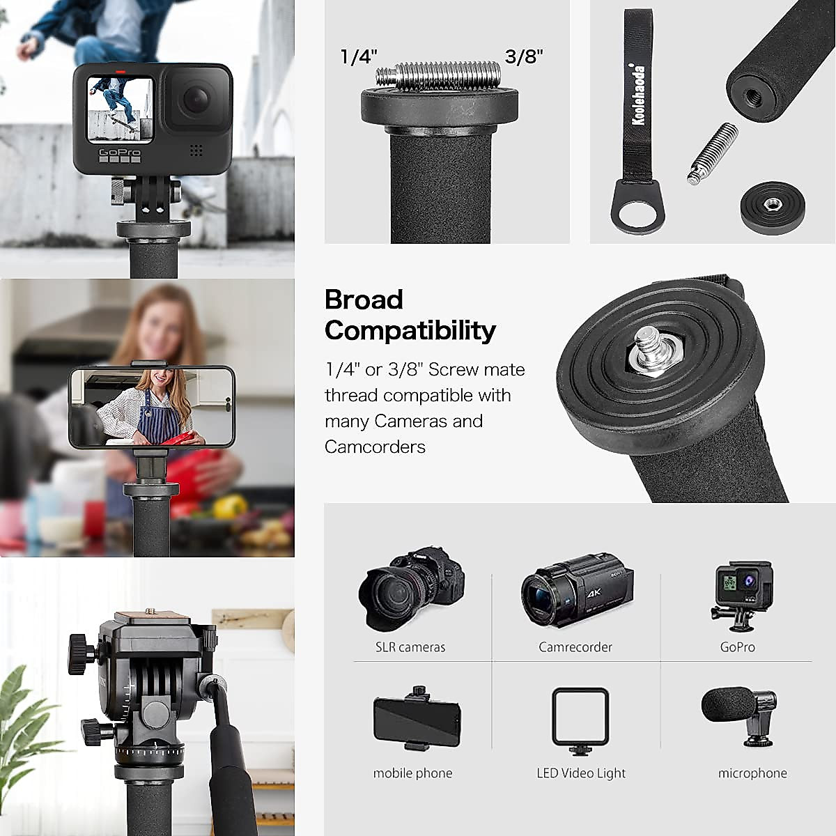 Koolehaoda Professional 65-inch Camera Aluminium Monopod with Folding Three Feet Support Stand