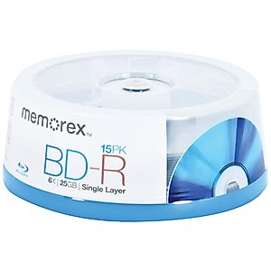 Memorex Blu-Ray BD-R 6x 25 GB Spindle, 15 Pack