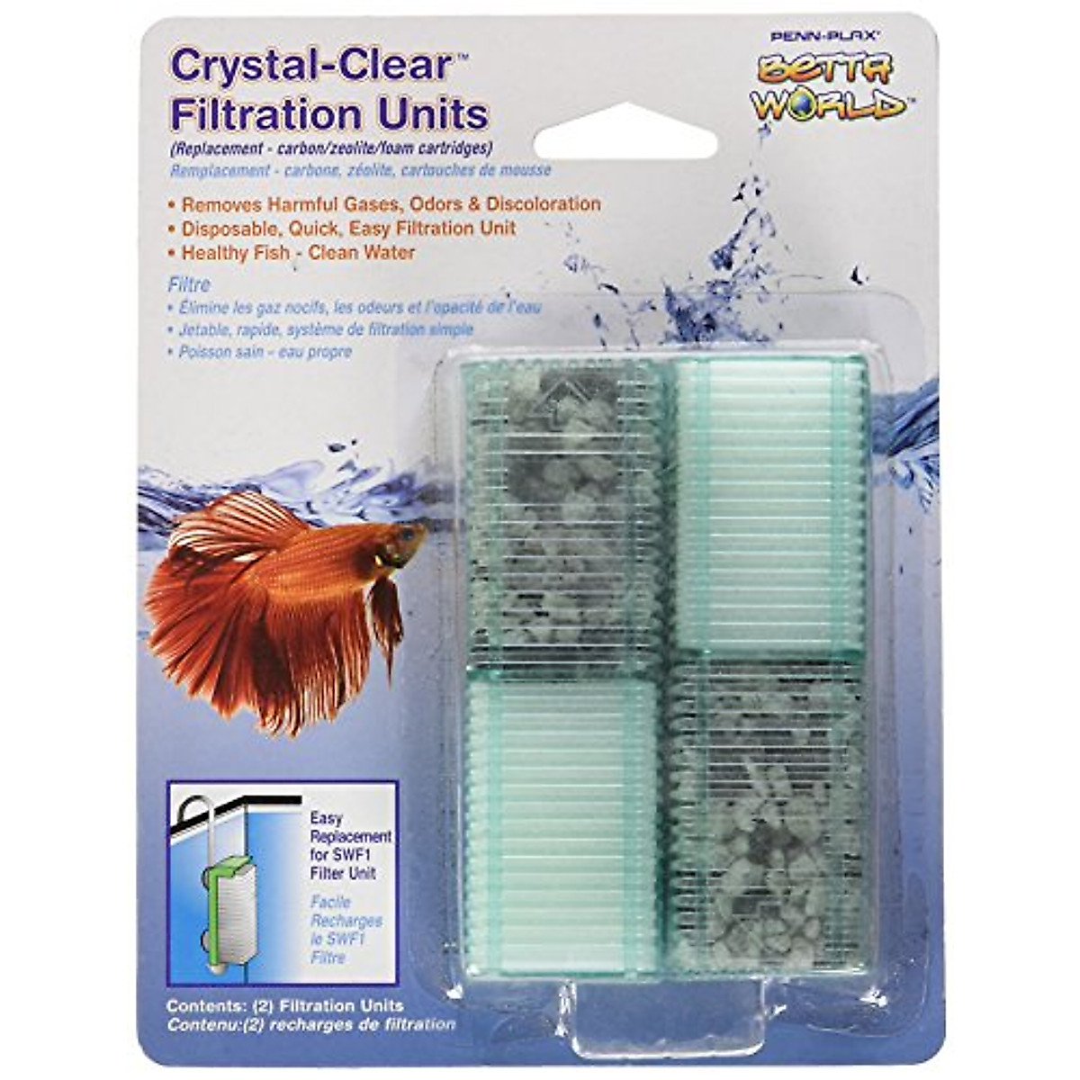 Penn-Plax Small World Replacement Aquarium Filter Media Cartridges (2 Pack) – Safe for Freshwater and Saltwater Setups, SWF1C