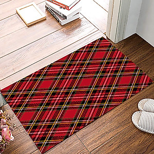 Red Plaid Yellow Black Green Lines Texture Pattern Bathroom Rugs Non Slip Absorbent Bath Mat,Bath Rugs Soft Microfiber Memory Foam Bathroom Mat for Bathtub Shower 16x24Inch
