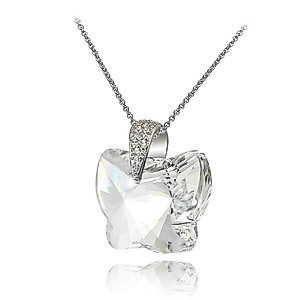 GemStar USA Sterling Silver Clear Butterfly Pendant Necklace Made with European Crystals for Women