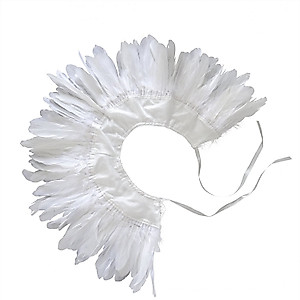 ZAKIA Fashion Feather Cape Stole Black White Beige Shawl Iridescent (White)