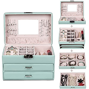 Jewelry Box with 3 Layers PU Leather Lockable Jewelry Storage Organizer with Velvet Lining Portable Leather Jewelry Box for Storing Watch, Earring, Ring, Chain, Bracelet