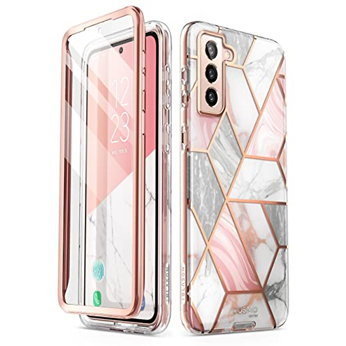 i-Blason Glitter Case for Samsung Galaxy S22 (6.1 Inch) 5G Mobile Phone Case Bumper Case 360 Degree Protective Case Glossy Cover [Cosmo] with Integrated Screen Protector 2022 Edition (Marble)