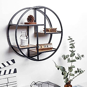 TJLSS Wall Mounted Iron Shelf Round Floating Shelf Wall Hanging Storage Holder Rack for Home Living Room