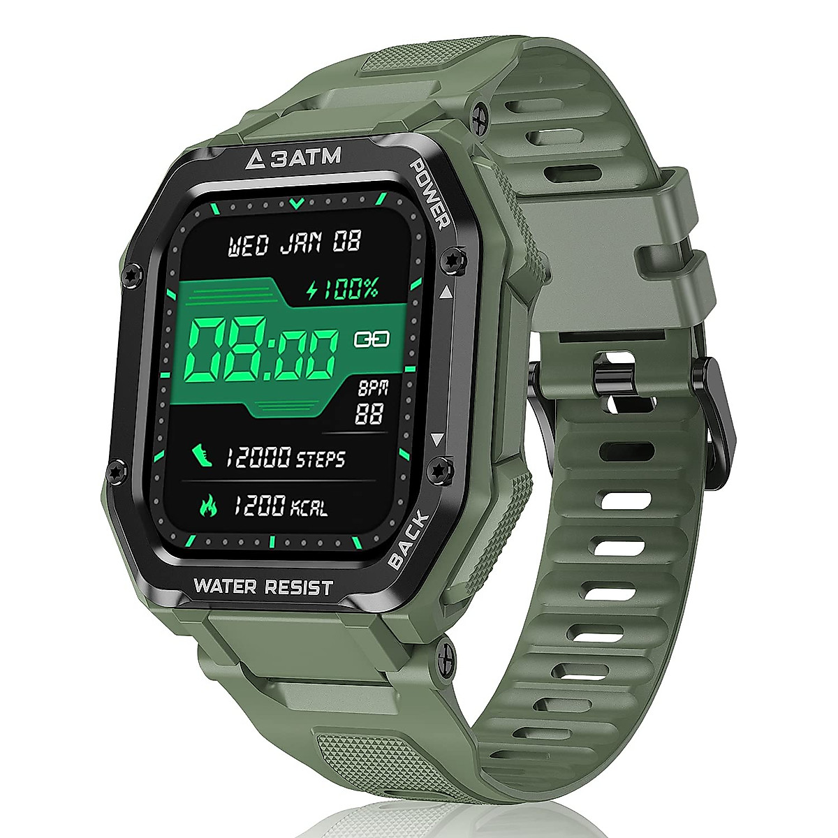 Smart Watch for Women Men Waterproof Fitness Tracker with Blood Pressure and Heart Rate Monitor for iOS Android Phones Digital Activity Tracker with 1.69'' Touch Screen for Running Swimming Green