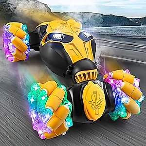 FUUY 1:18 Gesture RC Car Remote Control Car Smart Hand Controll Watch with Lights & Music Double-Sided Off Road Vehicle Cool Toys Cars for Kids 6 Year Old Boy Toys, Yellow