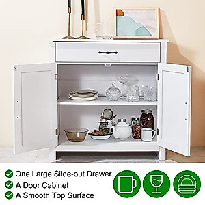 AVAWING Kitchen Sideboard Buffet Cabinet, Modern Farmhouse Kitchen Storage Cabinet with Drawer and Adjustable Shelf, Coffee Bar Cabinet for Kitchen, Dining Room, Bathroom, Entryway, White