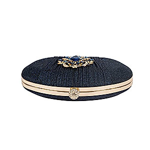 Mulian LilY Navy Blue Evening Bags For Women Pleated Glitter Rhinestone Crystal Brooch Clutch Purse With Detachable Chain Strap M268