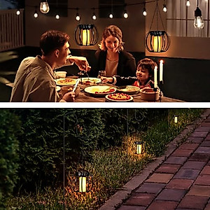 Solar Lantern Outdoor, Outdoor Lights with Crystal Shining Effect, Hanging Solar Lights Waterproof Powered Outdoor Lights Metal Decorative Lighting with Hook (Warm 1Pack-Black)
