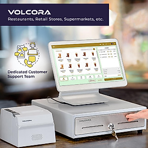 Volcora 13" Manual Push Open Cash Register Drawer for Point of Sale (POS) System - White with Stainless Steel Front Touch Panel - with 4 Bills and 5 Coin Slots, Fully Removable Money Tray