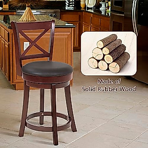 YIQIEDEY Bar Stools,Counter Bar Height Stools with X-Back,Wooden Low Back Bar Stools with 360 Degree Swivel,Kitchen Barstools with PU Leather Upholstery,Brown(39.4" H)